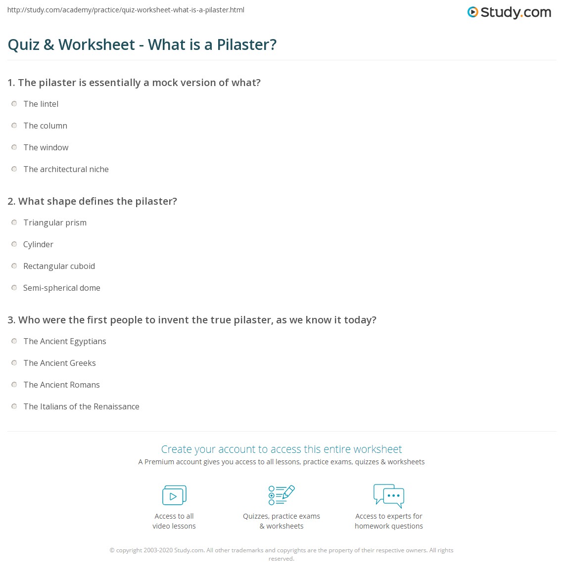 Quiz & Worksheet - What is a Pilaster? | Study.com