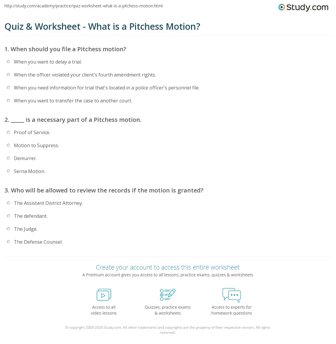 Quiz & Worksheet - What is a Pitchess Motion? | Study.com