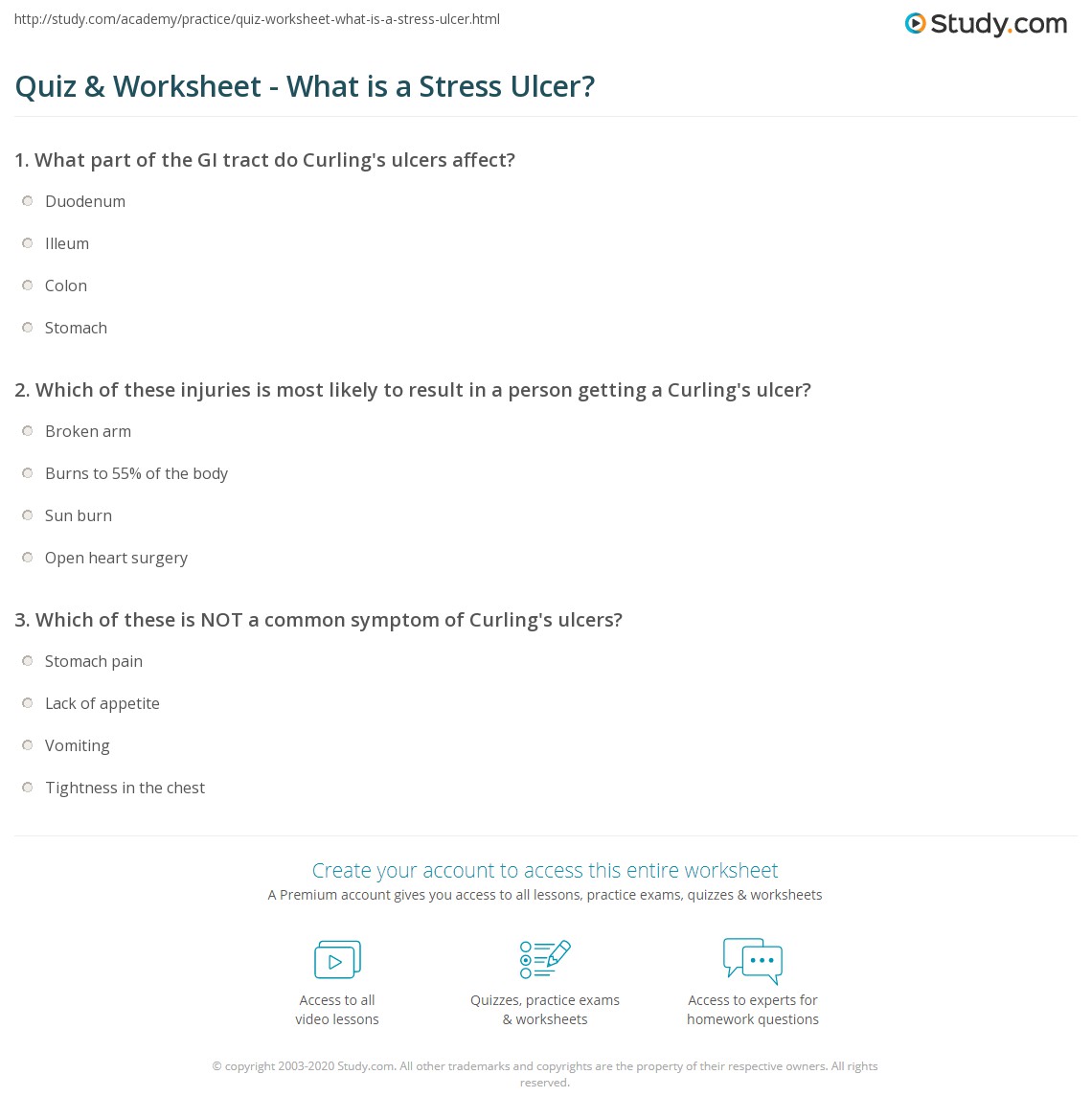 Quiz & Worksheet - What is a Stress Ulcer? | Study.com