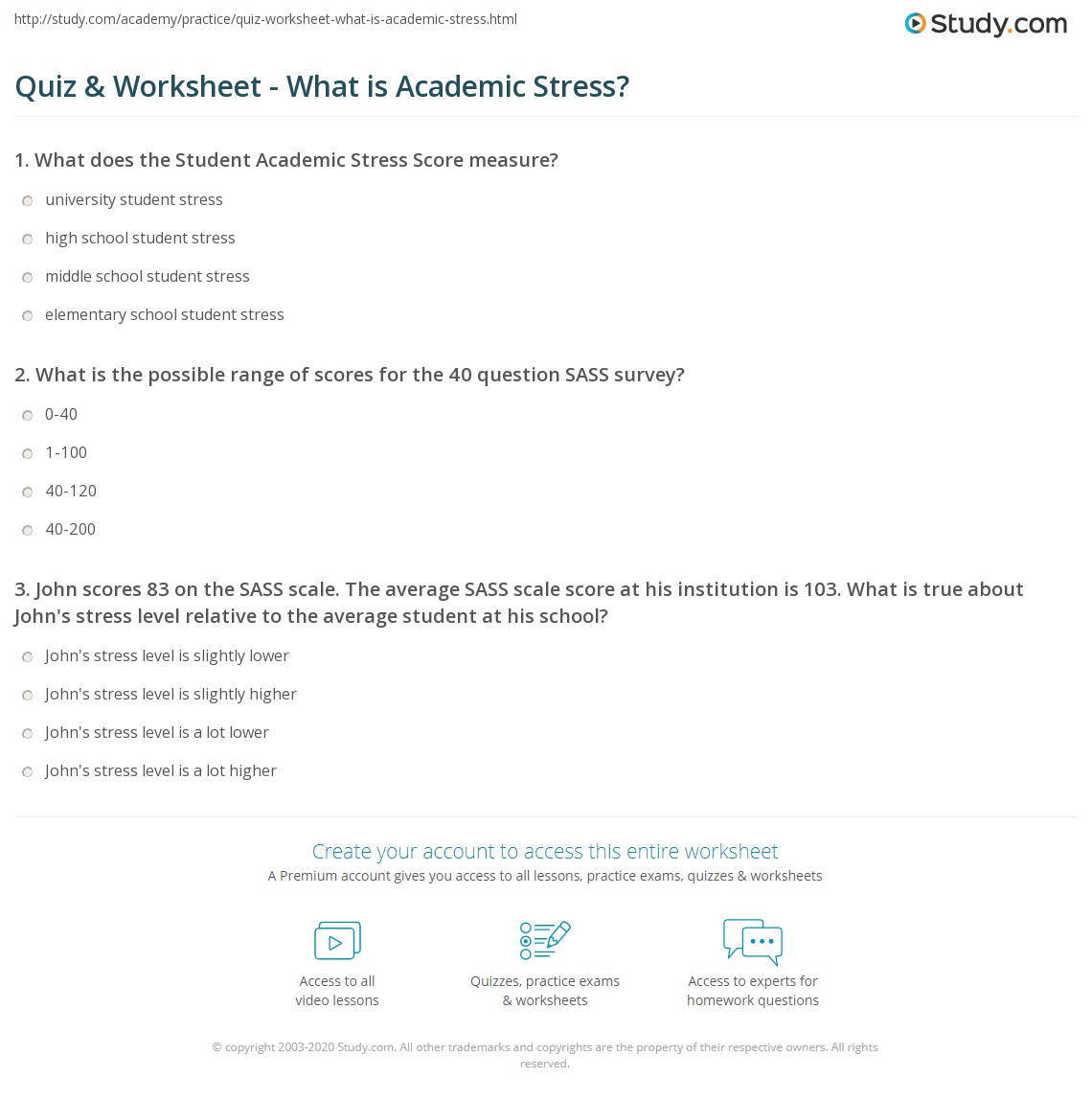 Quiz Worksheet What Is Academic Stress Study
