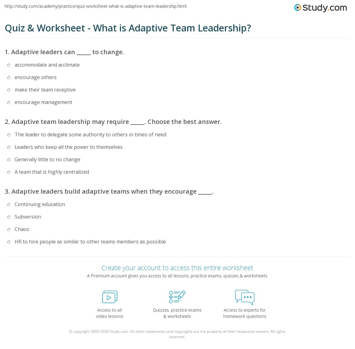 Quiz & Worksheet - What is Adaptive Team Leadership? | Study.com