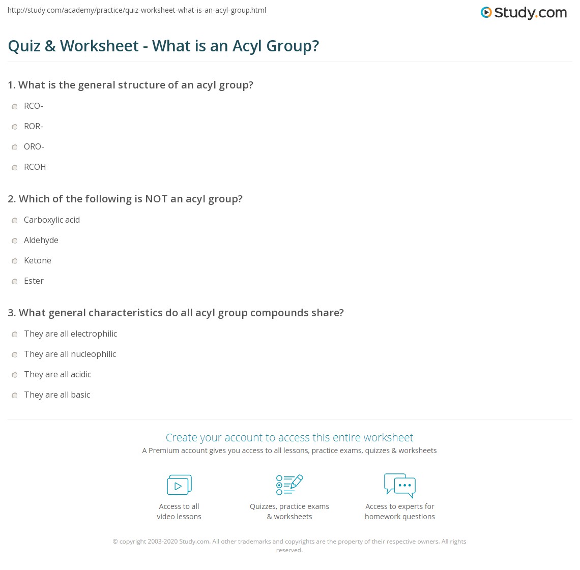 Quiz & Worksheet - What is an Acyl Group? | Study.com