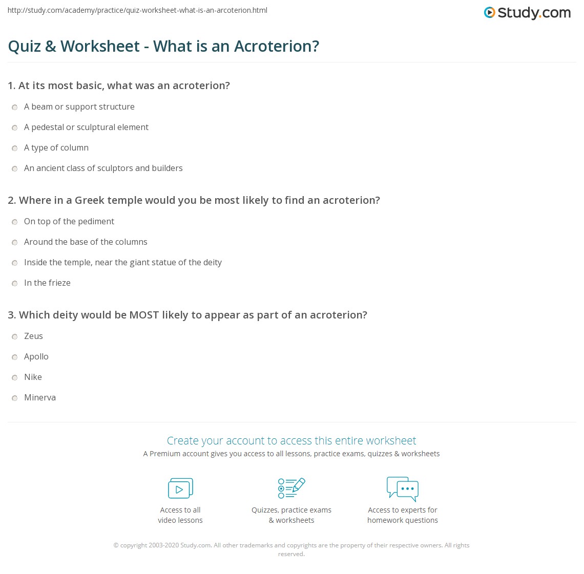 Quiz & Worksheet - What is an Acroterion? | Study.com