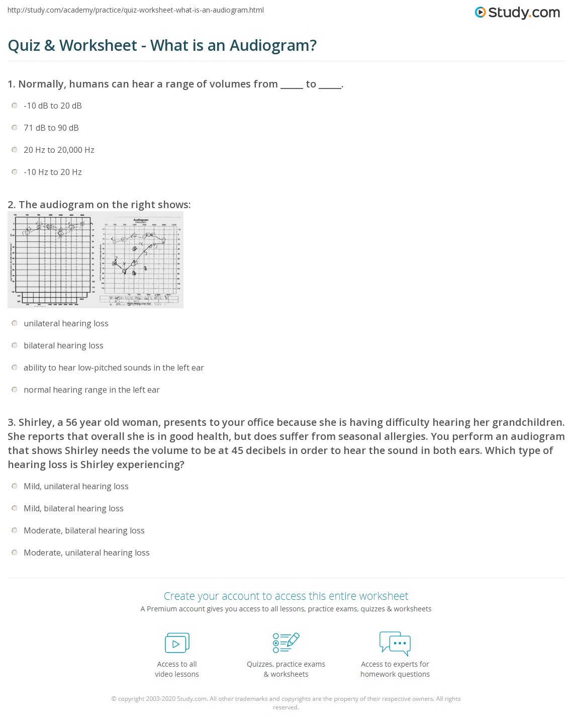 Quiz & Worksheet - What is an Audiogram? | Study.com