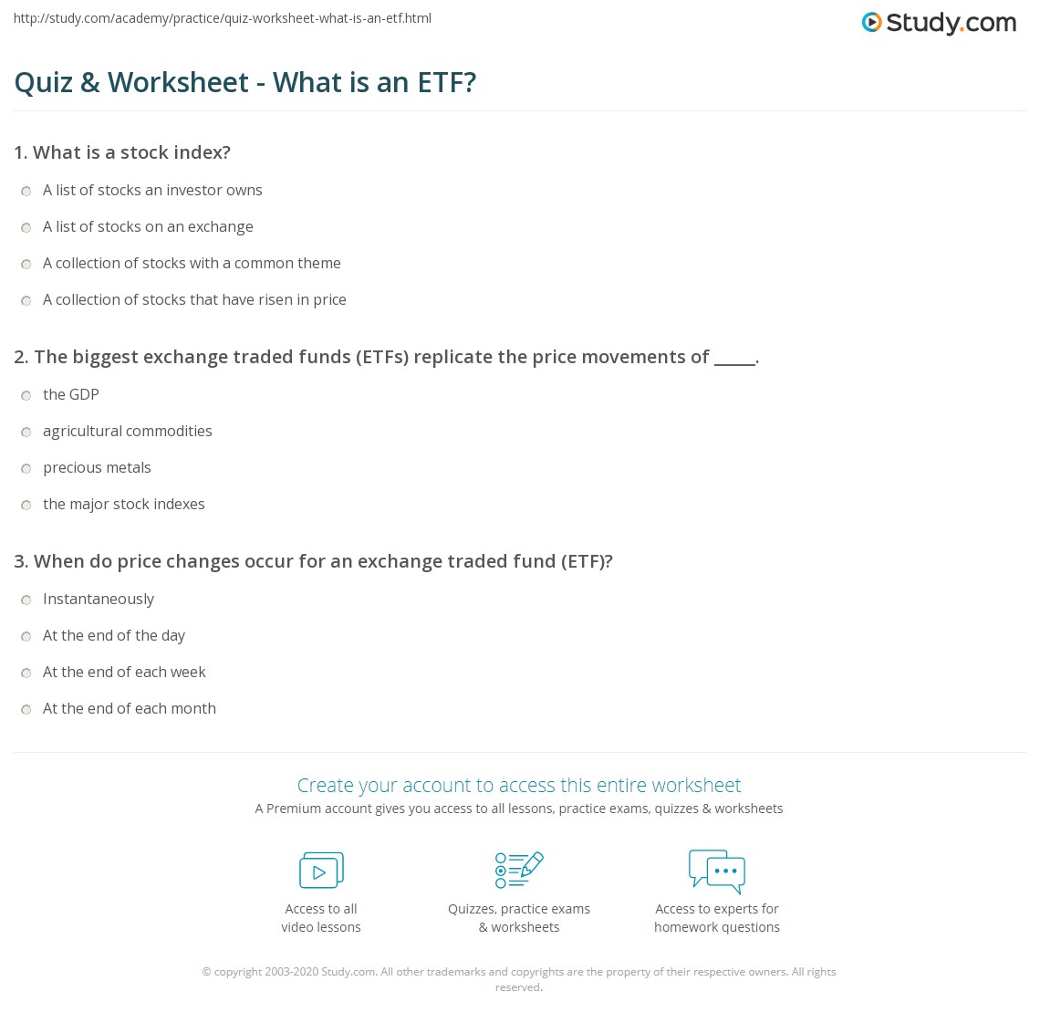 Quiz & Worksheet - What is an ETF? | Study.com
