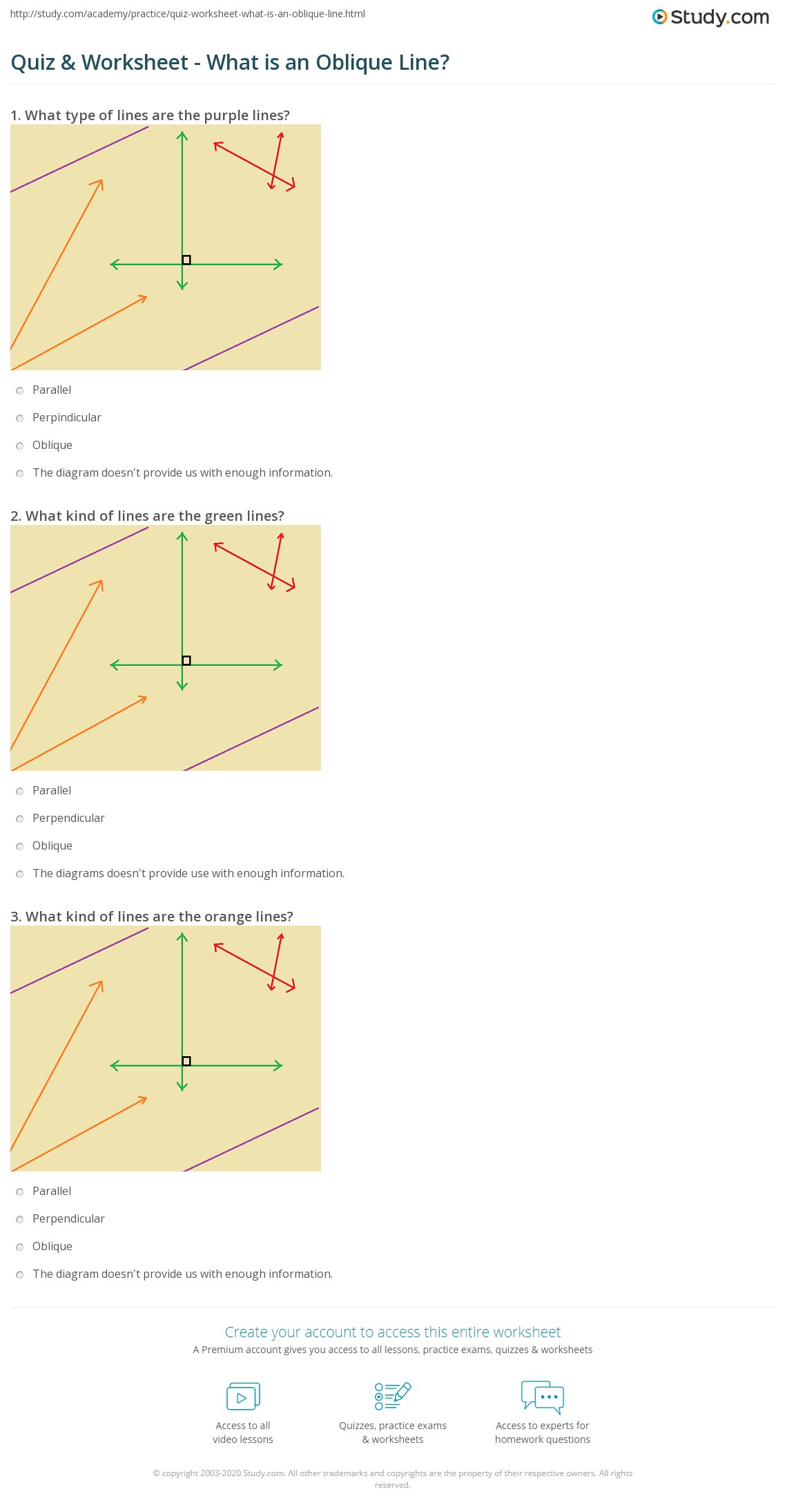 Quiz & Worksheet - What is an Oblique Line? | Study.com