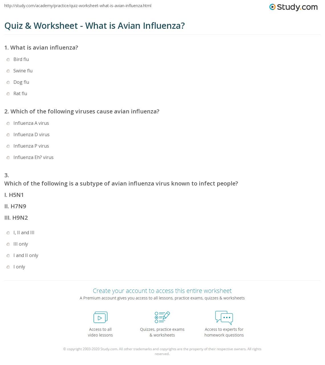 Quiz & Worksheet - What is Avian Influenza? | Study.com