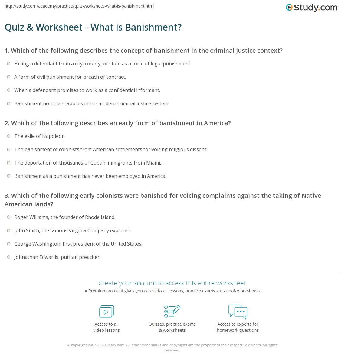 Quiz & Worksheet - What is Banishment? | Study.com