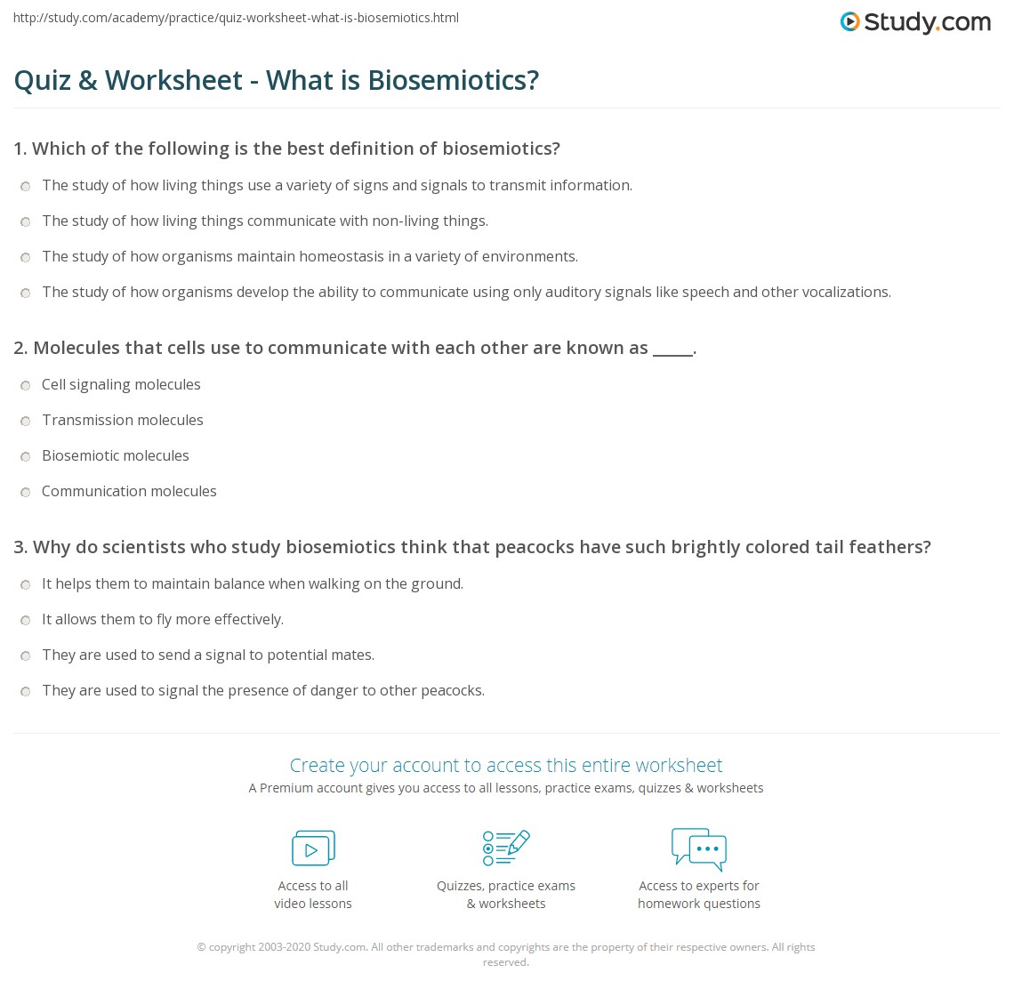 Quiz & Worksheet - What is Biosemiotics? | Study.com