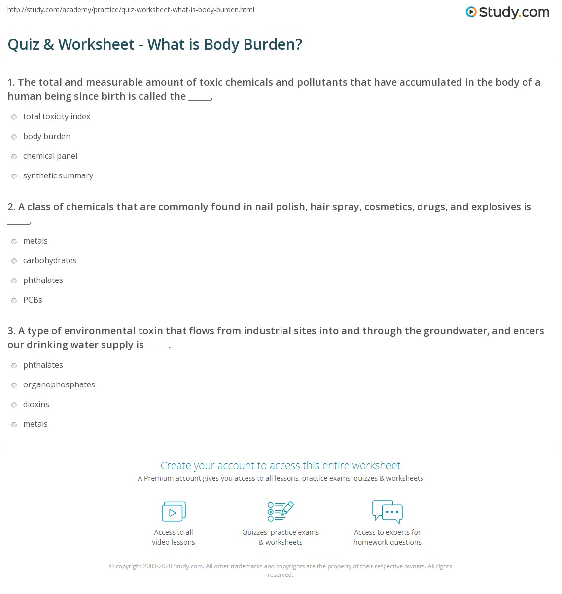 Quiz & Worksheet - What is Body Burden? | Study.com