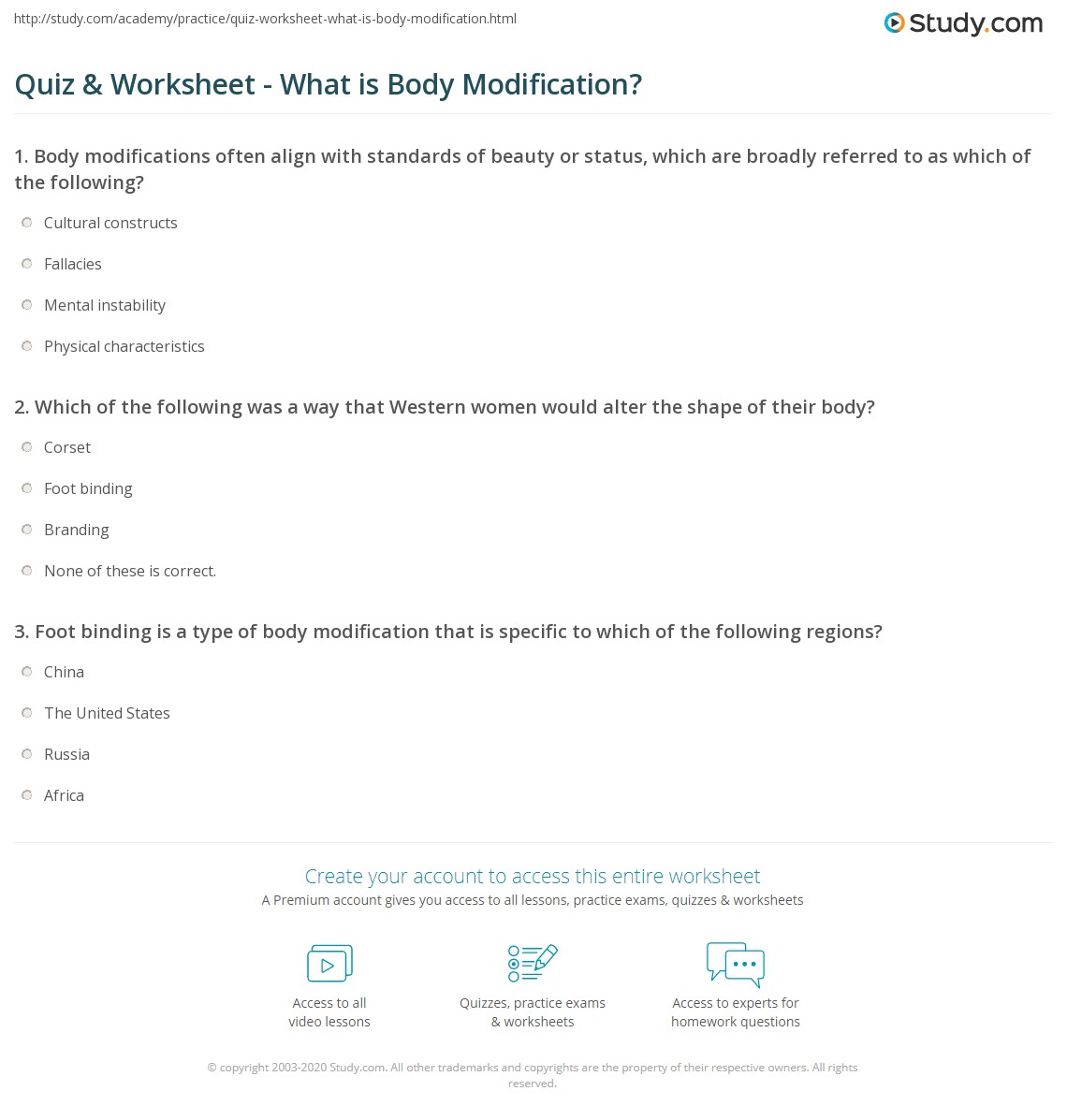 Quiz & Worksheet - What is Body Modification? | Study.com