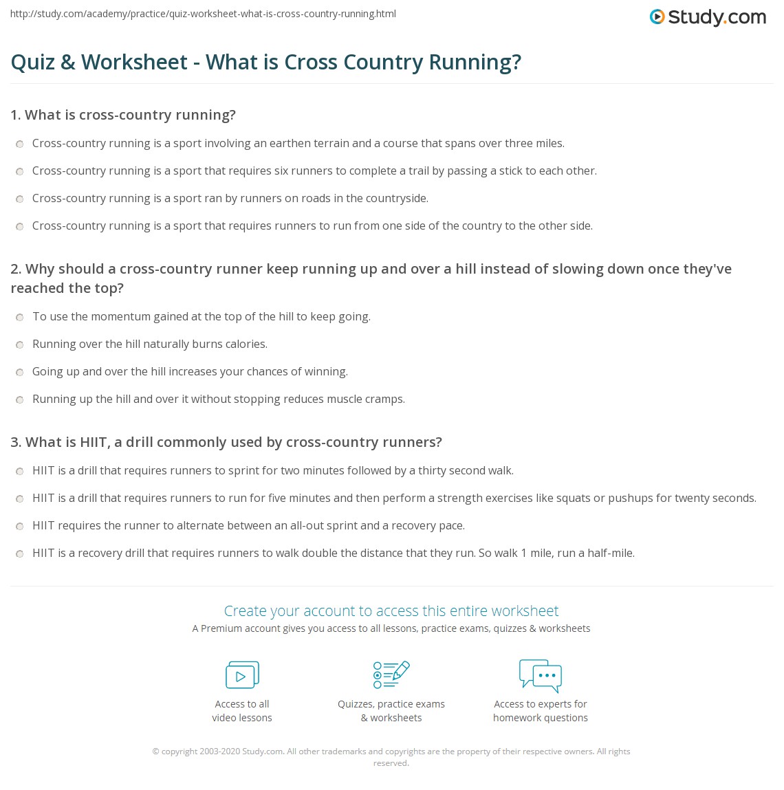 Quiz & Worksheet - What is Cross Country Running? | Study.com