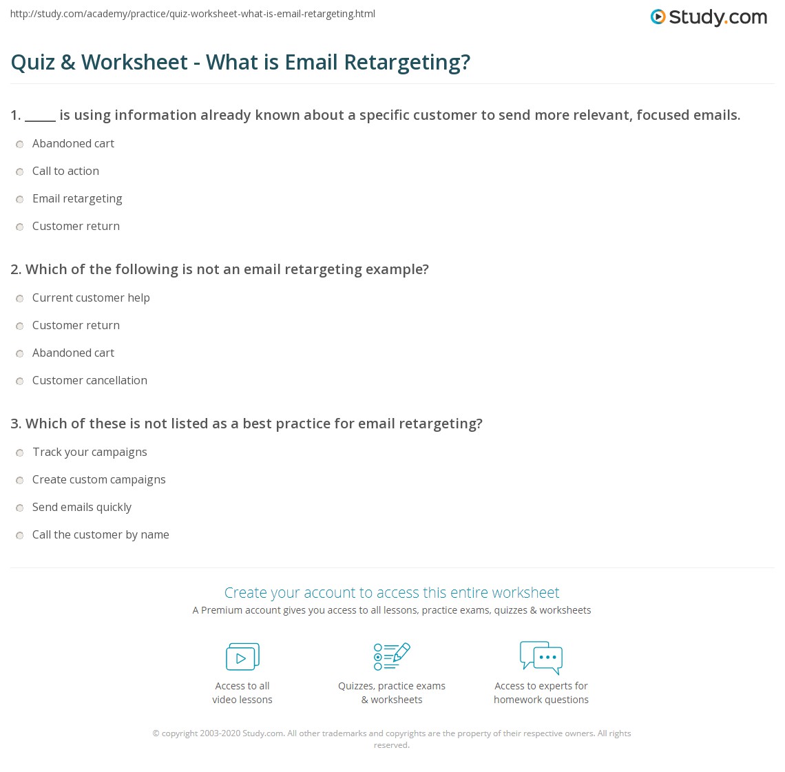 Quiz & Worksheet - What is Email Retargeting? | Study.com