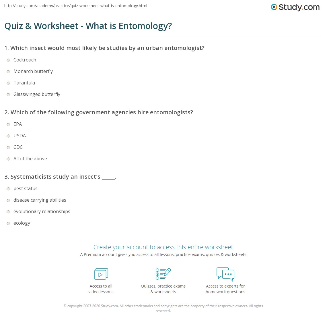 Quiz & Worksheet - What is Entomology? | Study.com