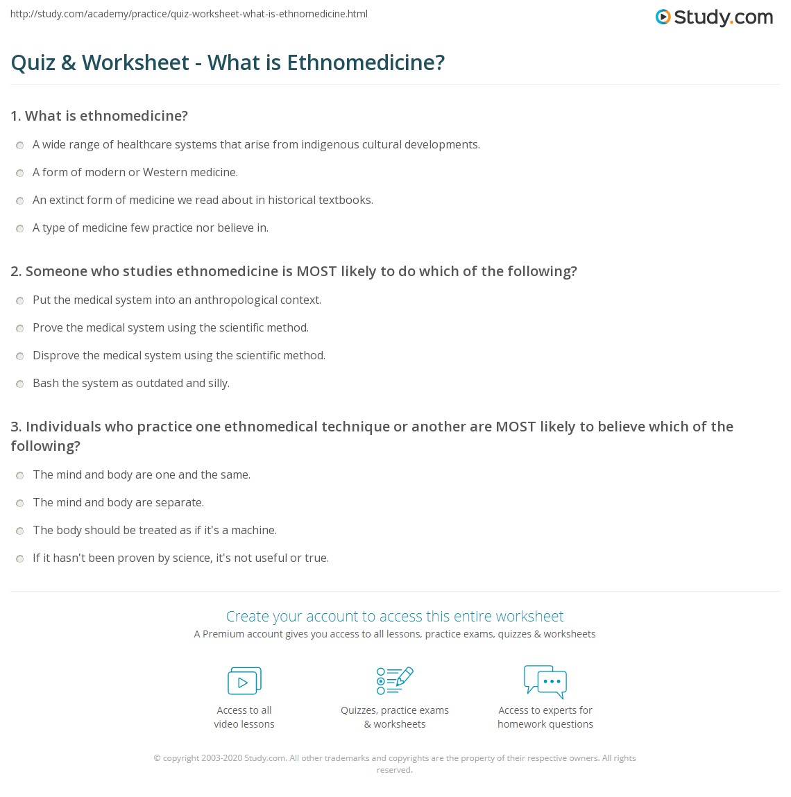 Quiz & Worksheet - What is Ethnomedicine? | Study.com