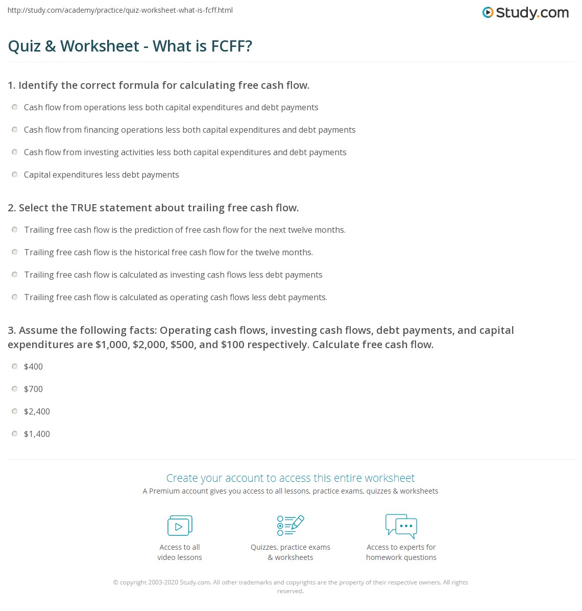 Quiz & Worksheet - What is FCFF? | Study.com