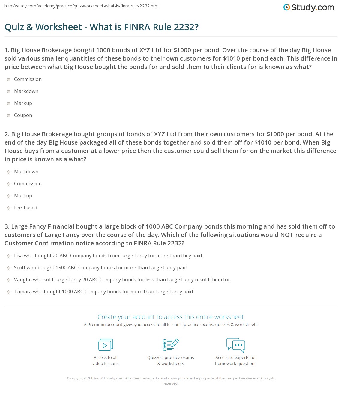 Quiz & Worksheet - What is FINRA Rule 2232? | Study.com