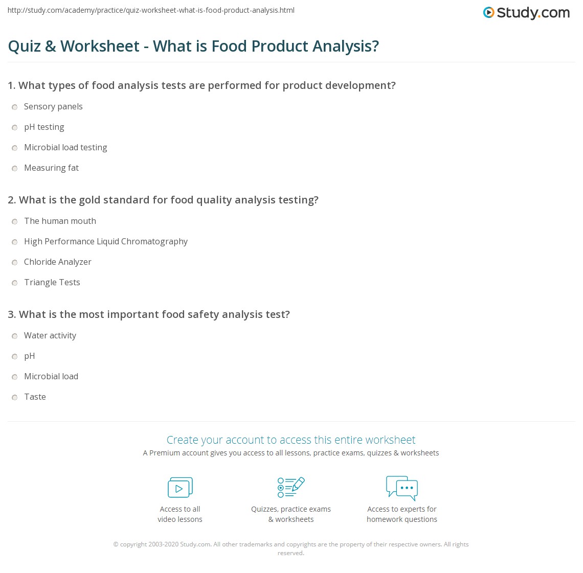 Quiz & Worksheet - What is Food Product Analysis? | Study.com