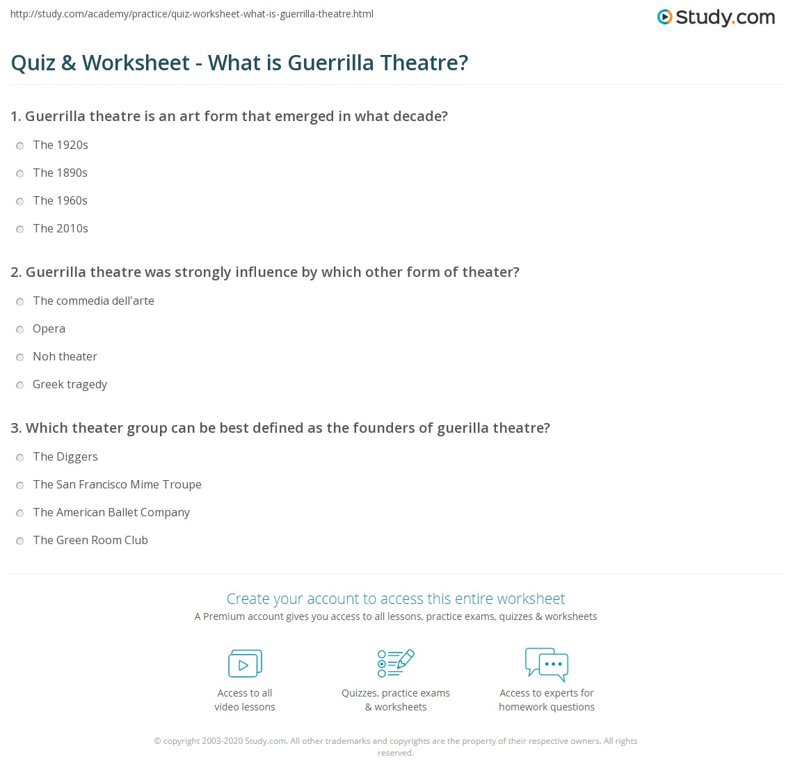 Quiz & Worksheet - What is Guerrilla Theatre? | Study.com