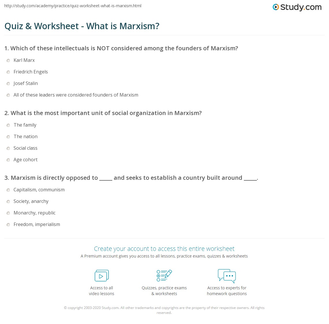 Quiz & Worksheet - What is Marxism? | Study.com