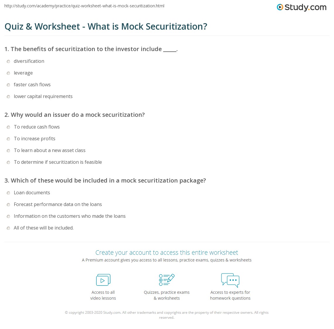 Quiz & Worksheet - What is Mock Securitization? | Study.com