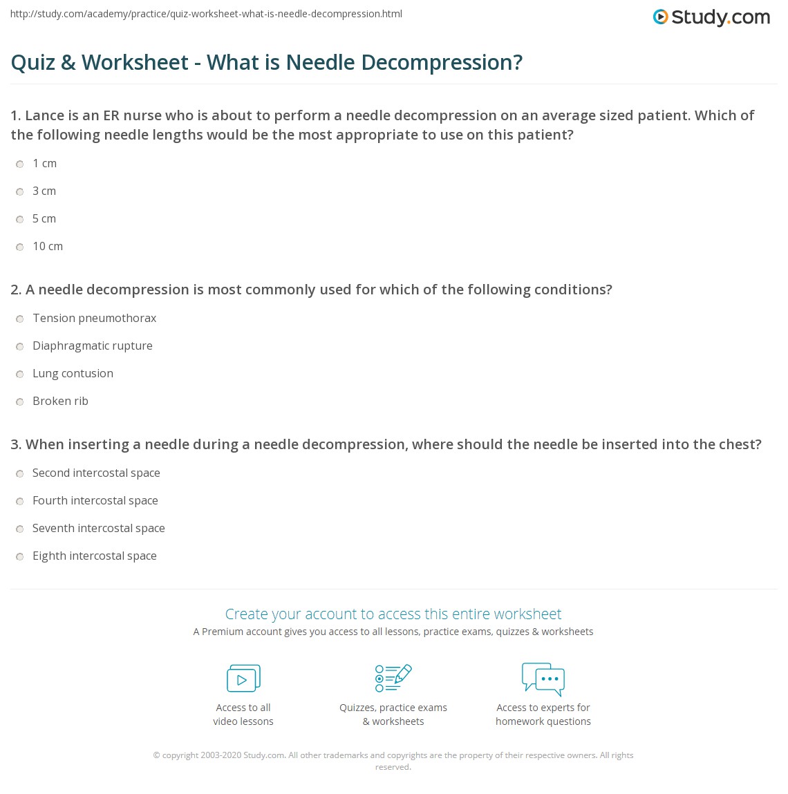 Quiz & Worksheet - What is Needle Decompression? | Study.com