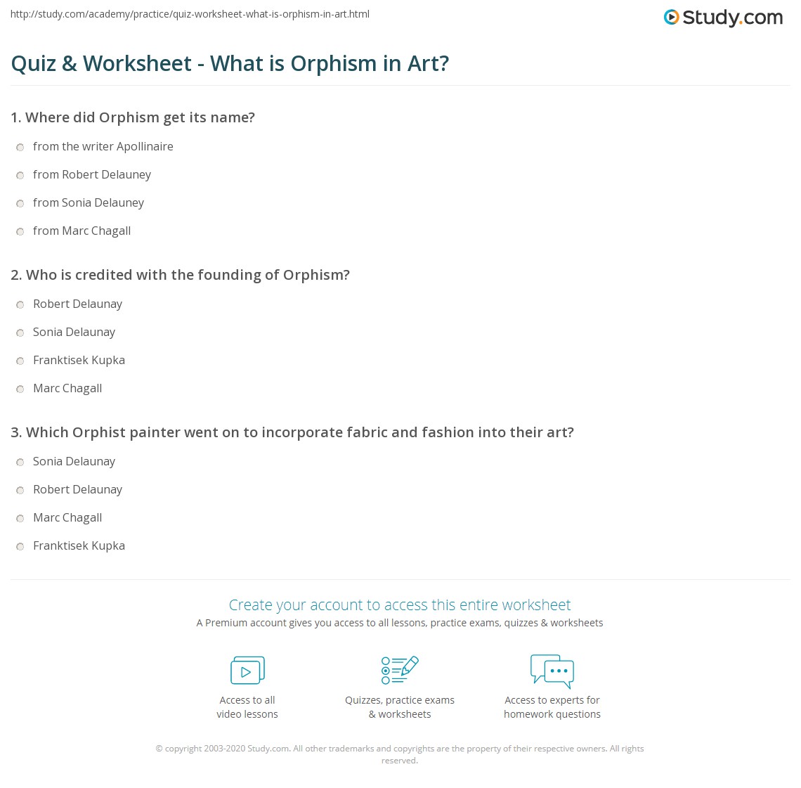 Quiz & Worksheet - What is Orphism in Art? | Study.com