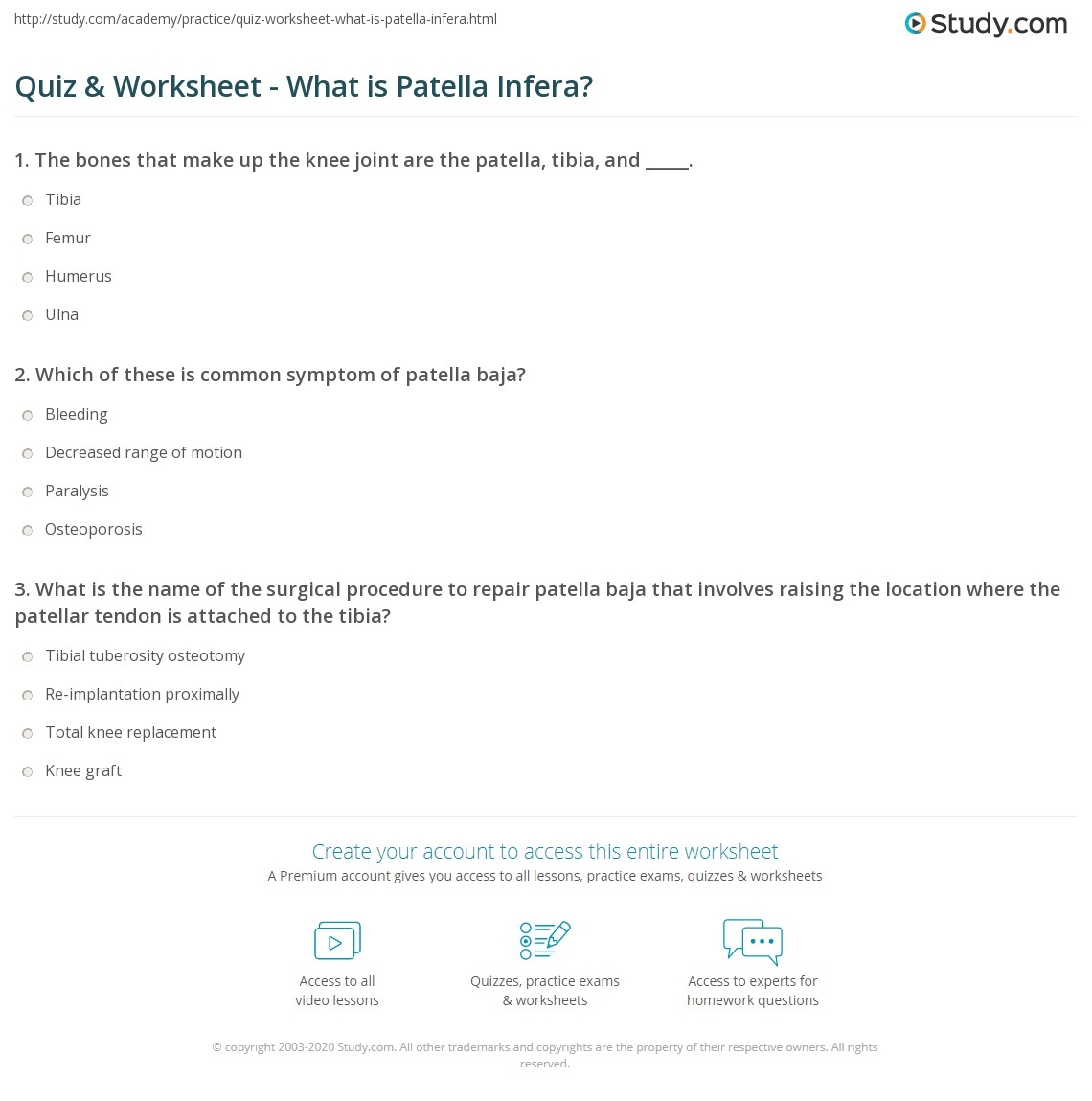 Quiz & Worksheet - What is Patella Infera? | Study.com