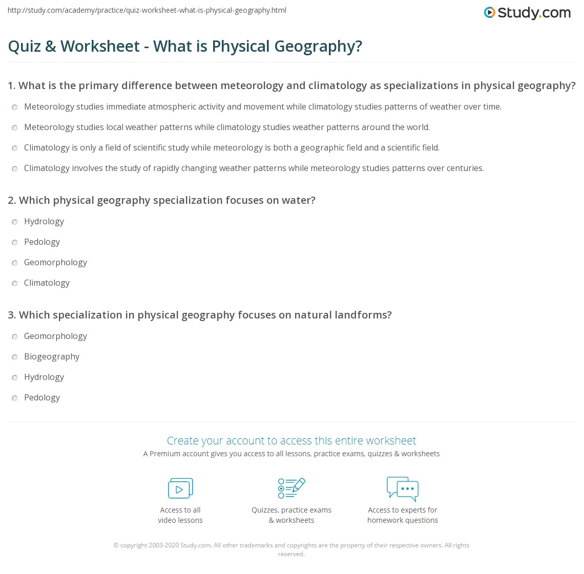 Quiz Worksheet What Is Physical Geography Study