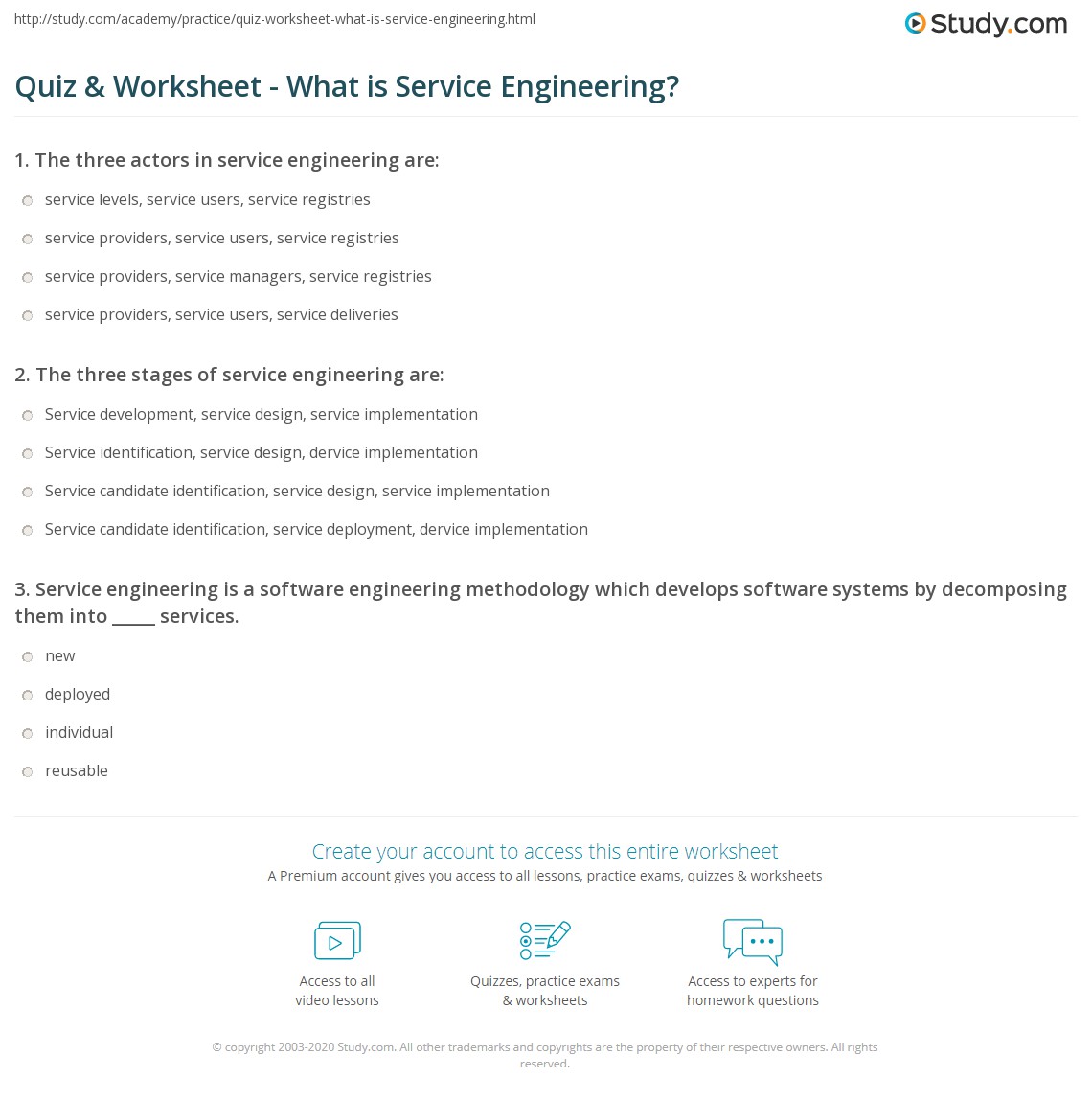 Quiz & Worksheet - What is Service Engineering? | Study.com