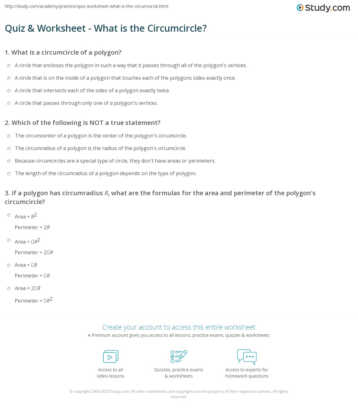 Quiz & Worksheet - What is the Circumcircle? | Study.com