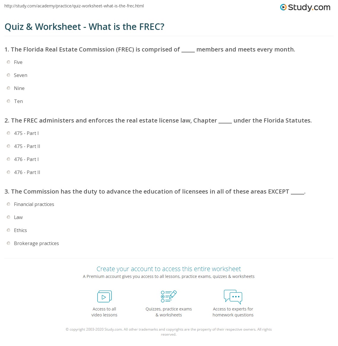 Quiz & Worksheet - What is the FREC? | Study.com