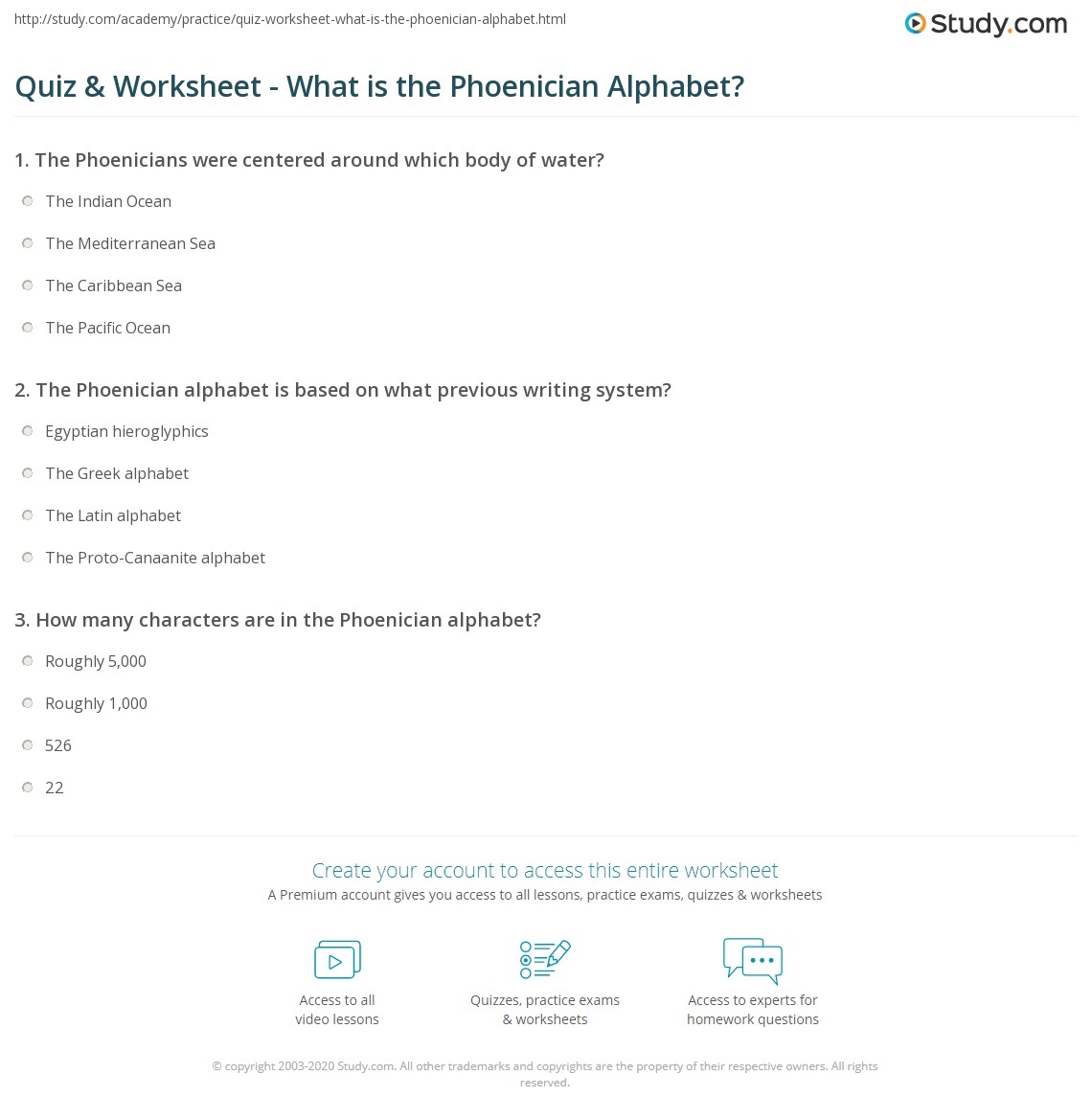 Quiz & Worksheet - What is the Phoenician Alphabet? | Study.com