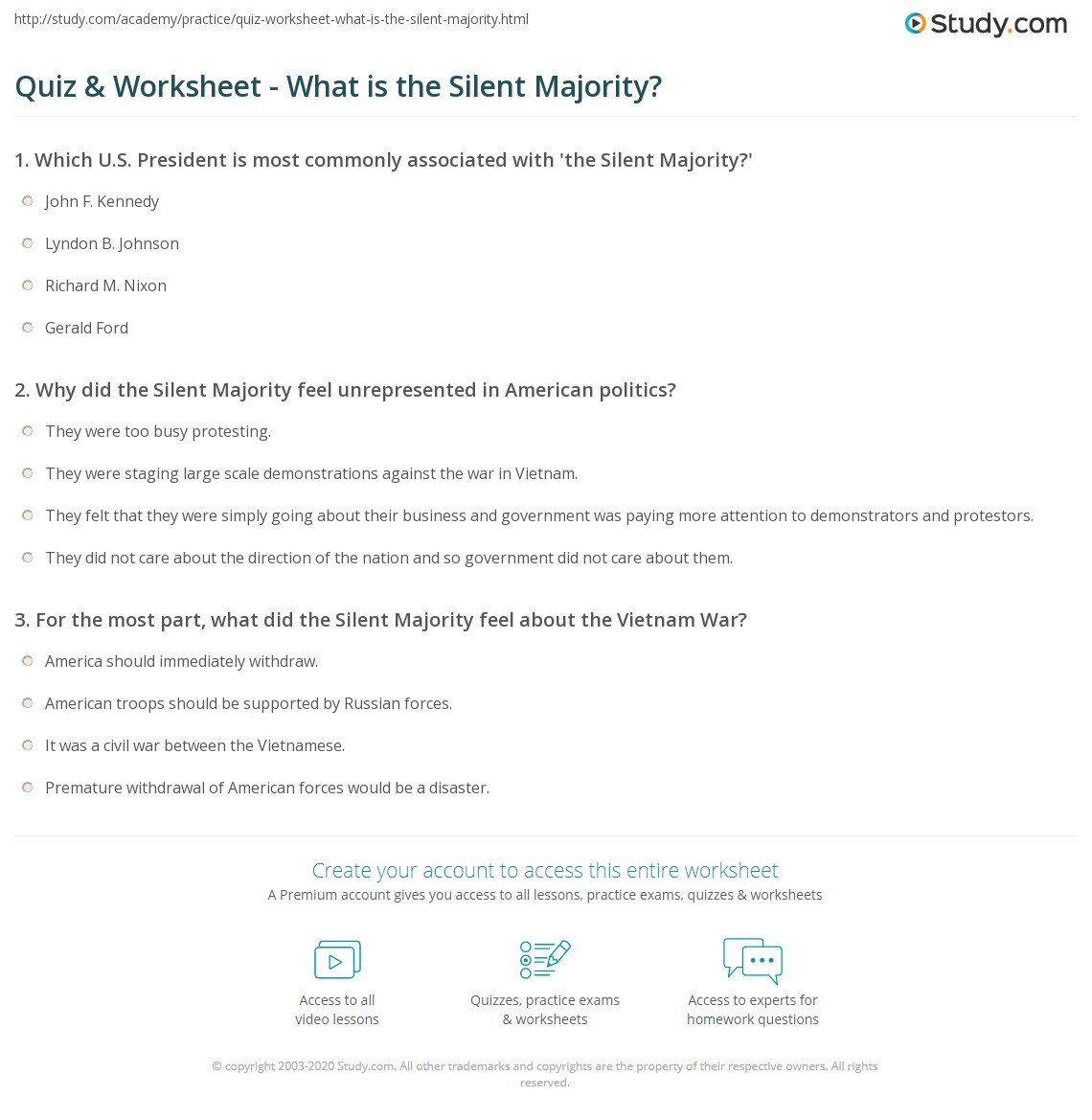 Quiz & Worksheet - What is the Silent Majority? | Study.com