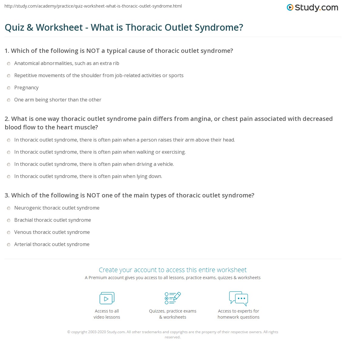 Quiz & Worksheet - What is Thoracic Outlet Syndrome? | Study.com
