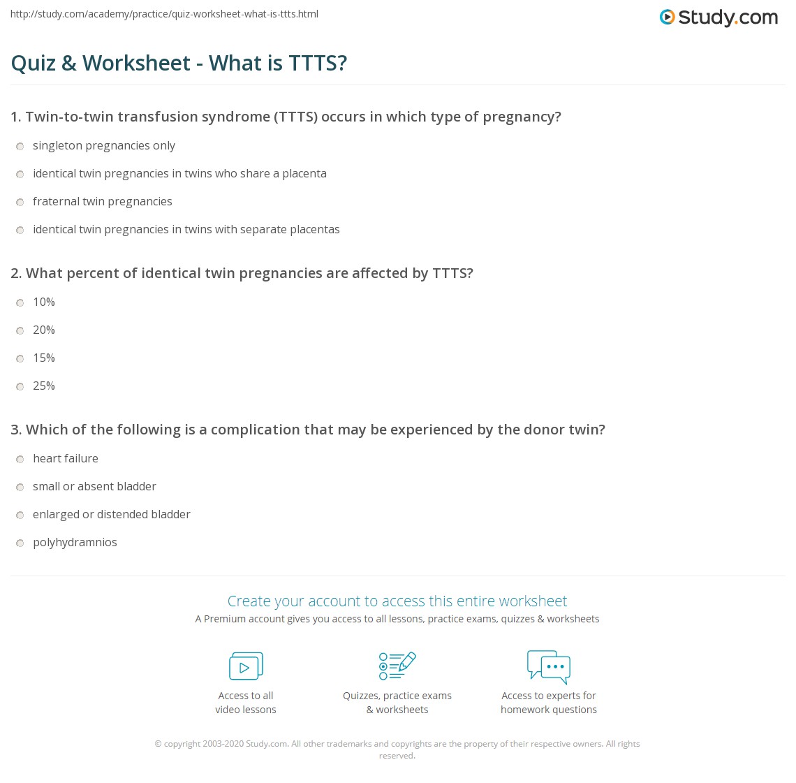 Quiz & Worksheet - What is TTTS? | Study.com