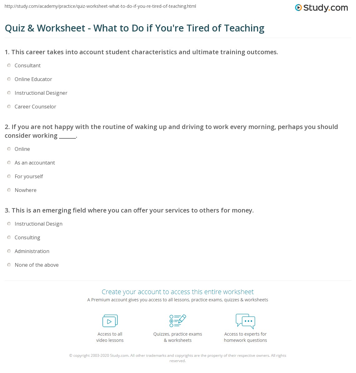 Quiz & Worksheet - What to Do if You're Tired of Teaching | Study.com
