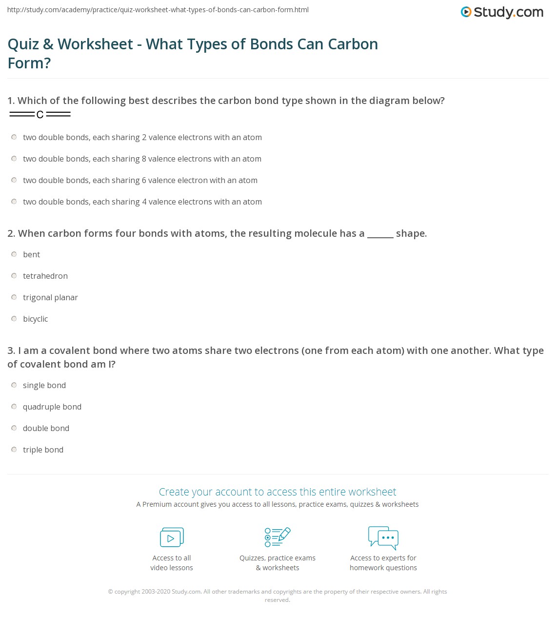 Quiz Worksheet What Types Of Bonds Can Carbon Form Study Quiz Worksheet What Types Of Bonds Can Carbon Form Study