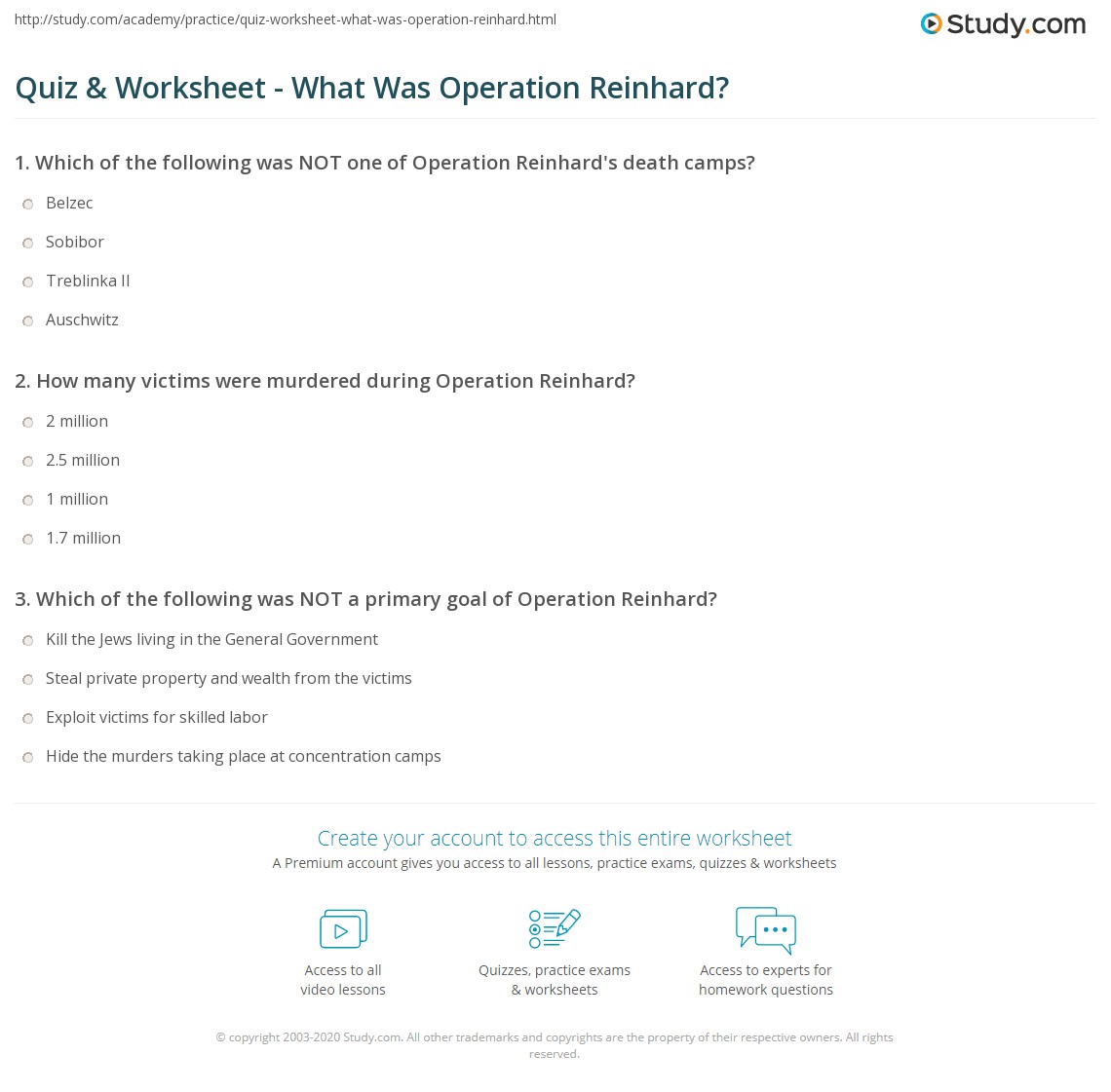 Quiz & Worksheet - What Was Operation Reinhard? | Study.com