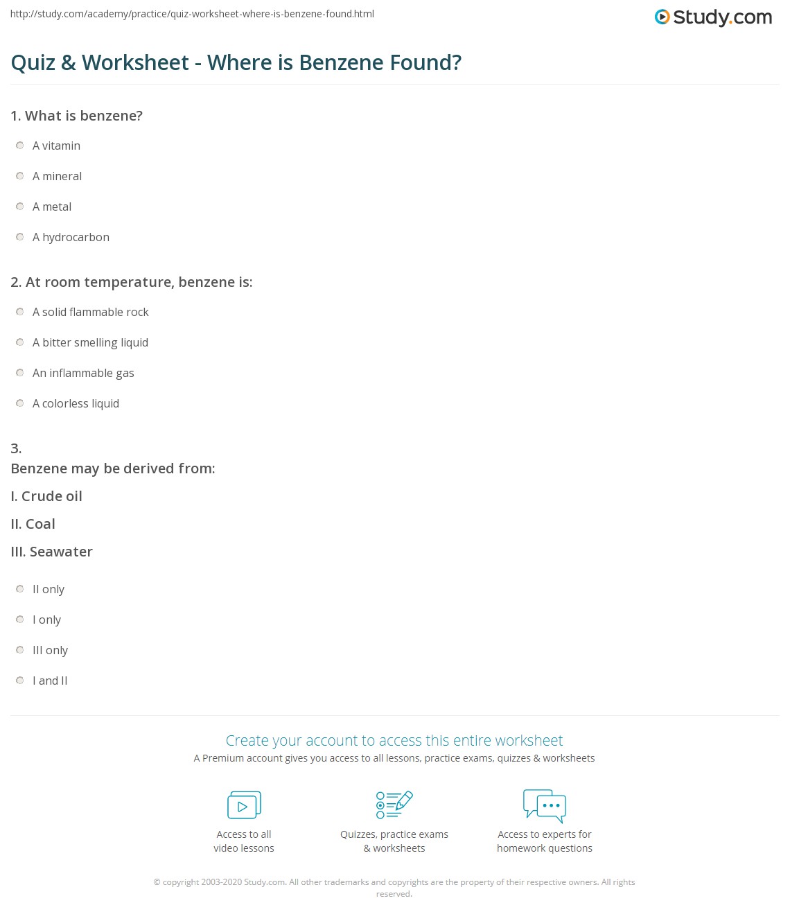Quiz & Worksheet - Where is Benzene Found? | Study.com
