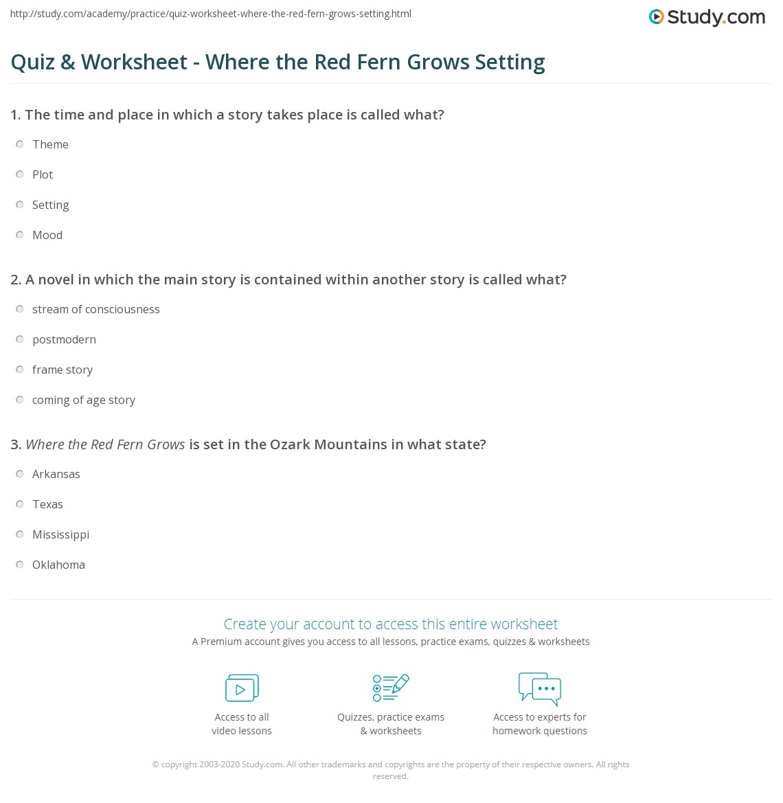 Quiz & Worksheet - Where the Red Fern Grows Setting | Study.com