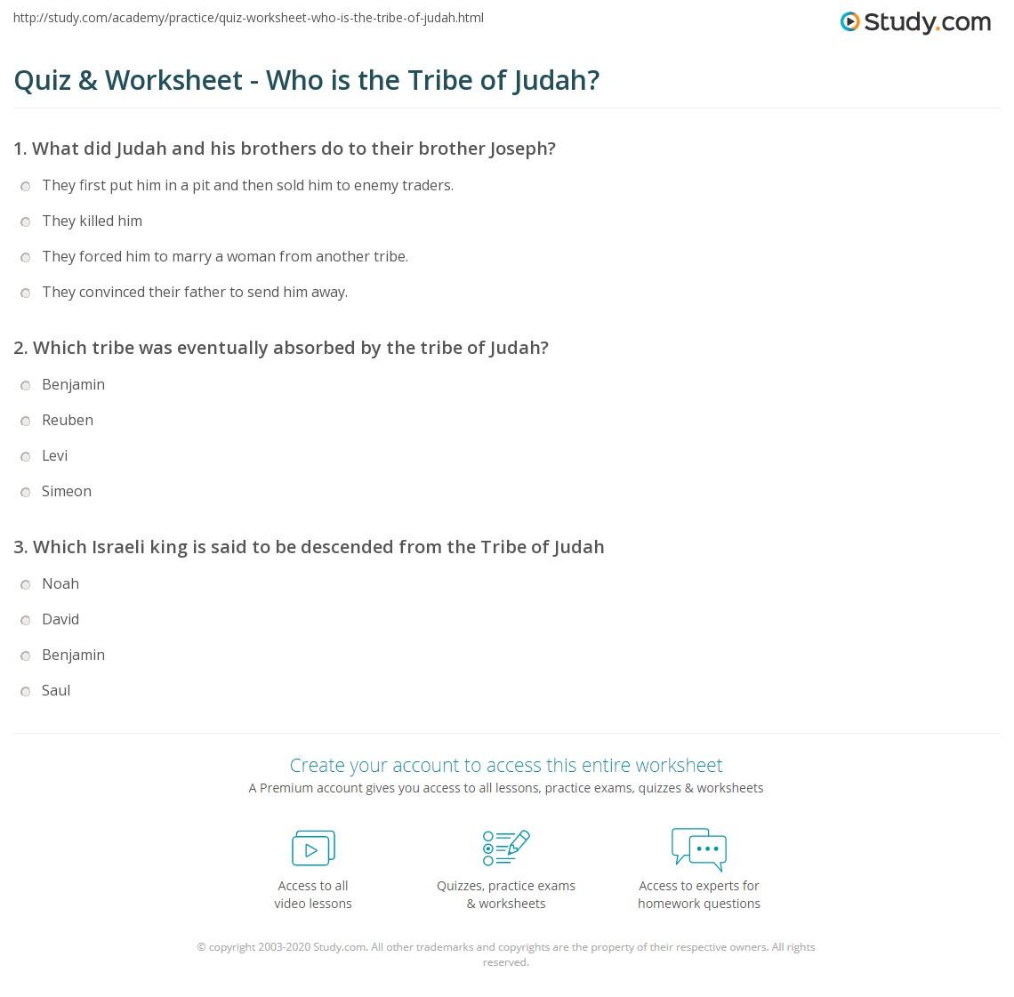 Quiz & Worksheet - Who is the Tribe of Judah? | Study.com