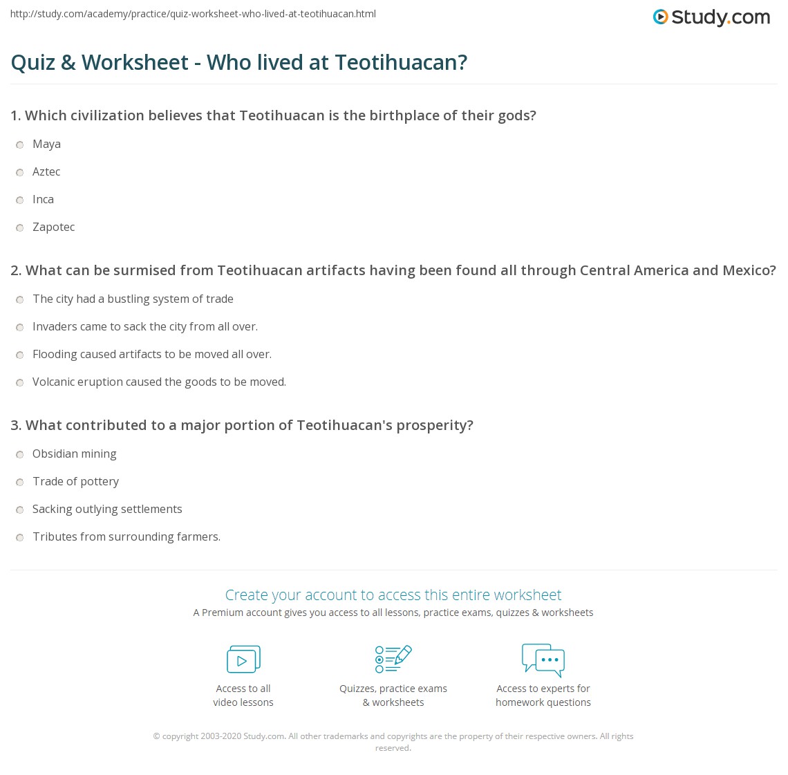 Quiz & Worksheet - Who lived at Teotihuacan? | Study.com