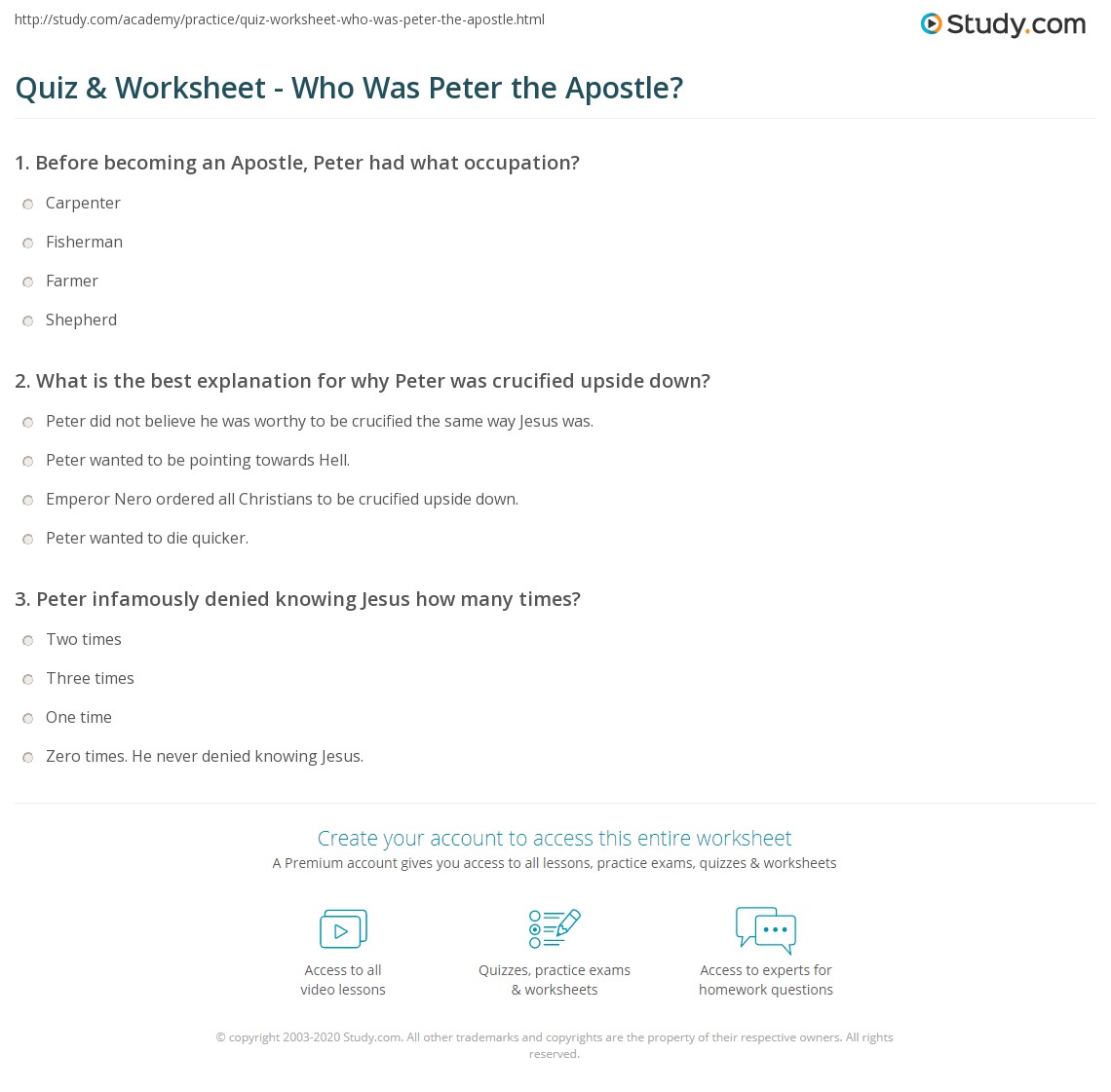 Quiz & Worksheet - Who Was Peter the Apostle? | Study.com