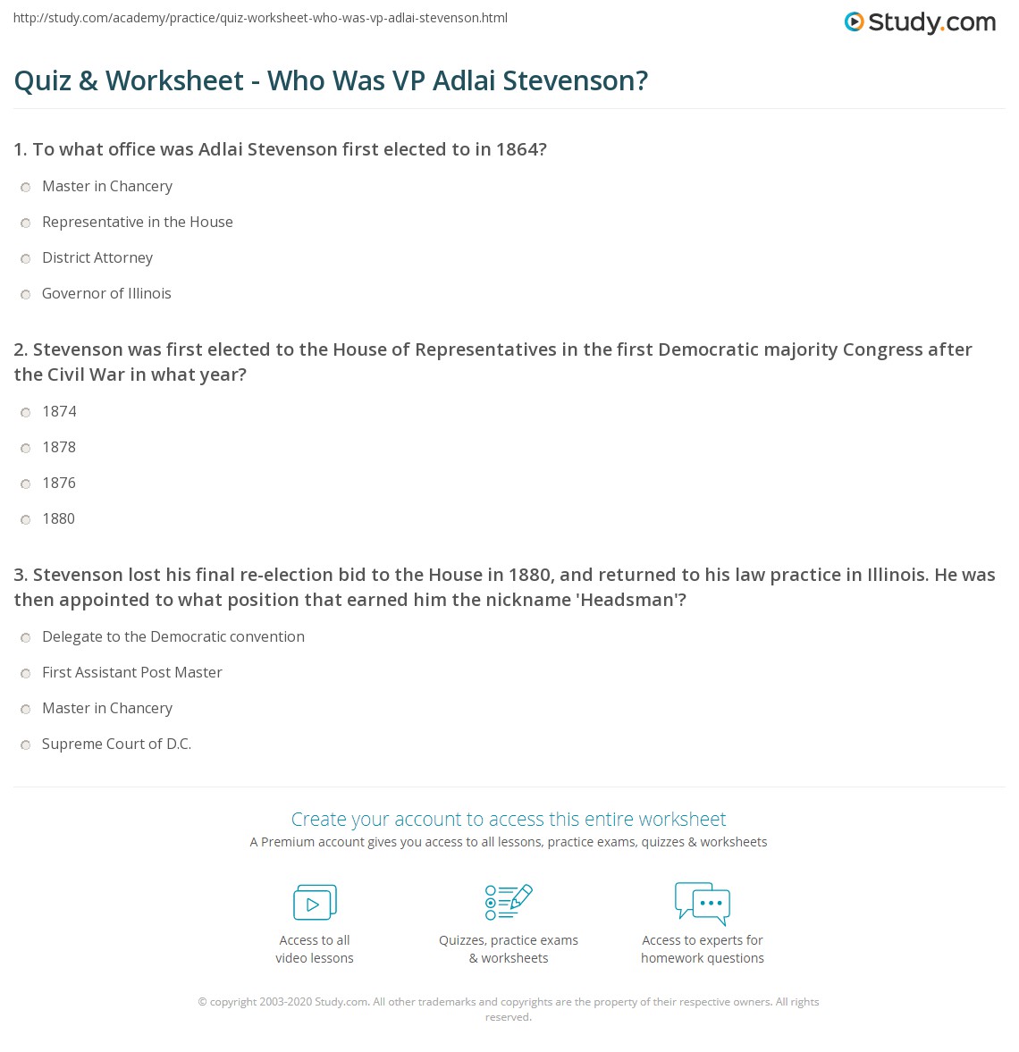 Quiz & Worksheet - Who Was VP Adlai Stevenson? | Study.com