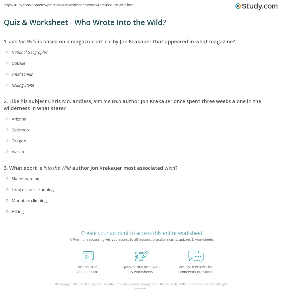 Quiz & Worksheet - Who Wrote Into the Wild? | Study.com