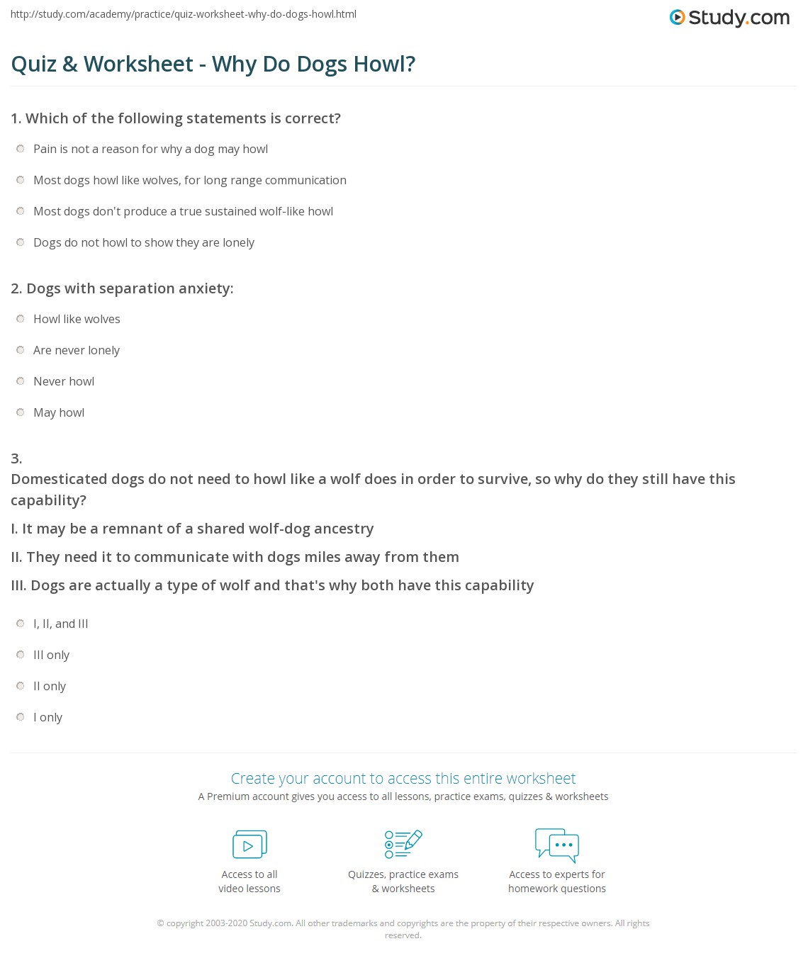 Quiz & Worksheet - Why Do Dogs Howl? | Study.com