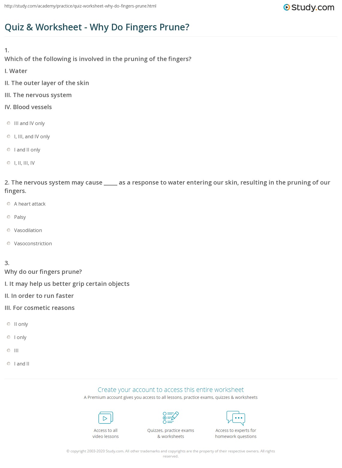 Quiz & Worksheet - Why Do Fingers Prune? | Study.com