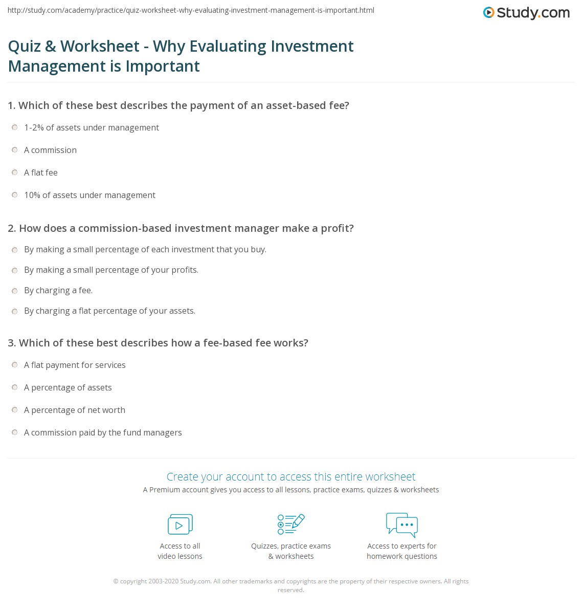 Quiz & Worksheet - Why Evaluating Investment Management is Important ...