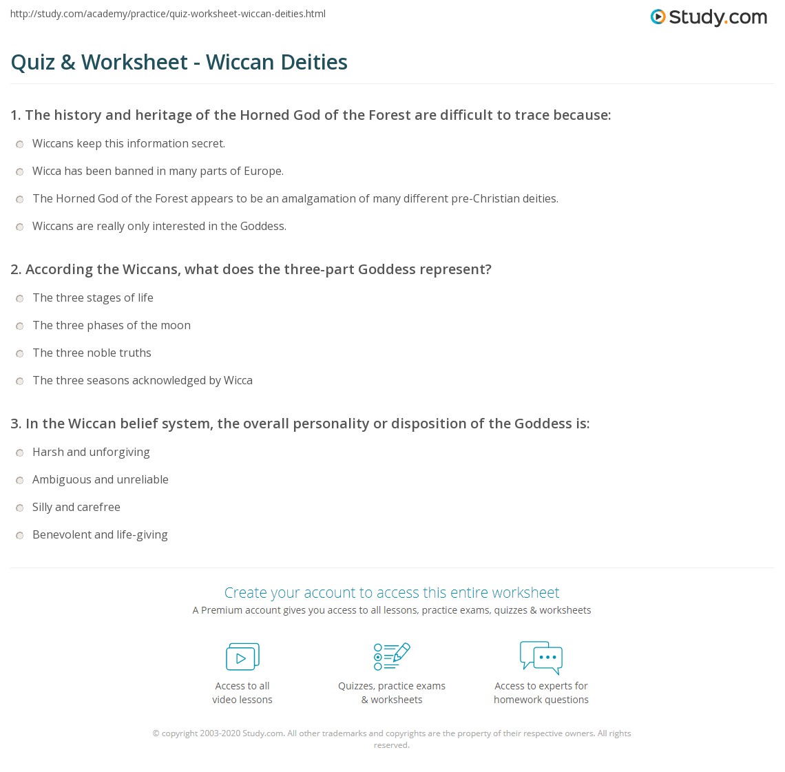 Quiz & Worksheet - Wiccan Deities | Study.com
